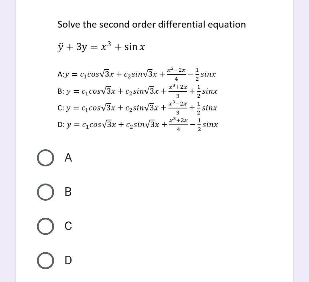 Solved Solve the second order differential equation ý + 3y = | Chegg.com
