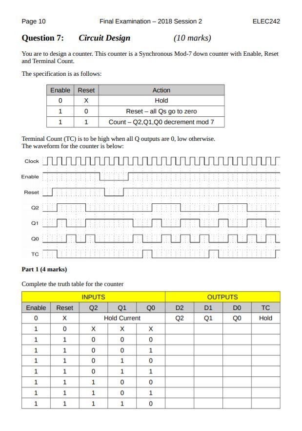 Solved Page 10 Final Examination - 2018 Session 2 ELEC242 | Chegg.com