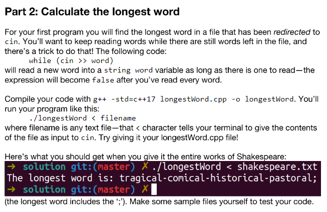 Solved Part 2: Calculate the longest word For your first | Chegg.com