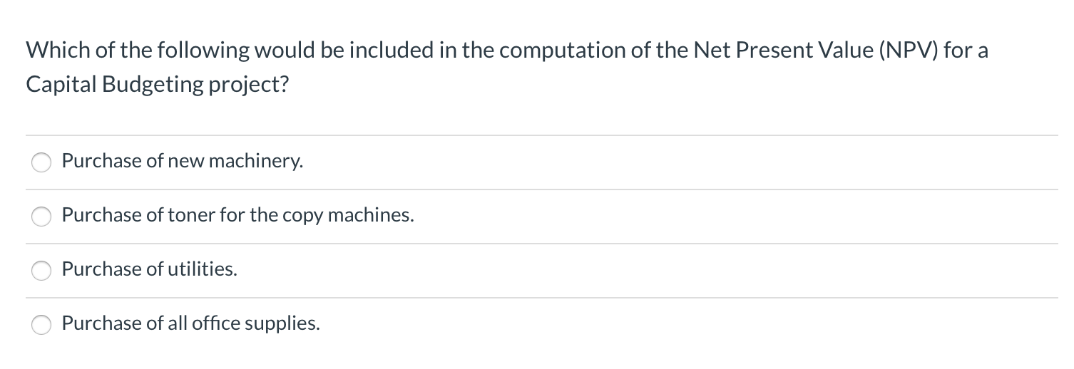 Solved Which of the following would be included in the | Chegg.com