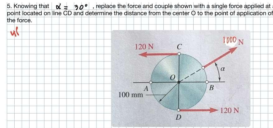Solved Knowing that a=30, replace the force and couple shown | Chegg.com