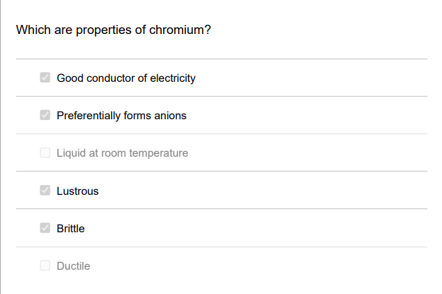 Solved Which are properties of chromium? Good conductor of | Chegg.com