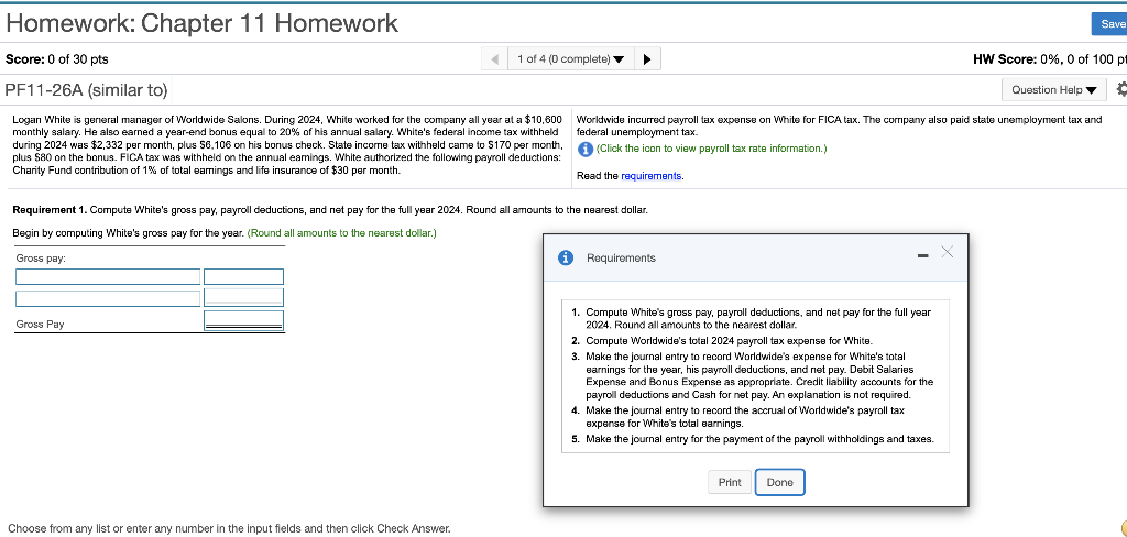 Solved Homework Chapter 11 Homework Save Score 0 Of 30 Pts