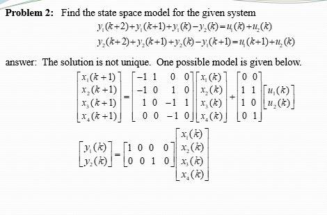 Solved Problem 2: Find the state space model for the given | Chegg.com