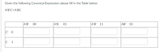 Solved Given the following Canonical Expression please fill | Chegg.com