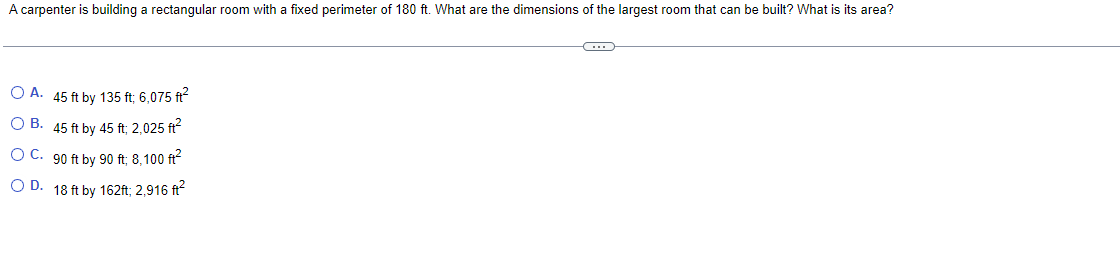 Solved A carpenter is building a rectangular room with a | Chegg.com