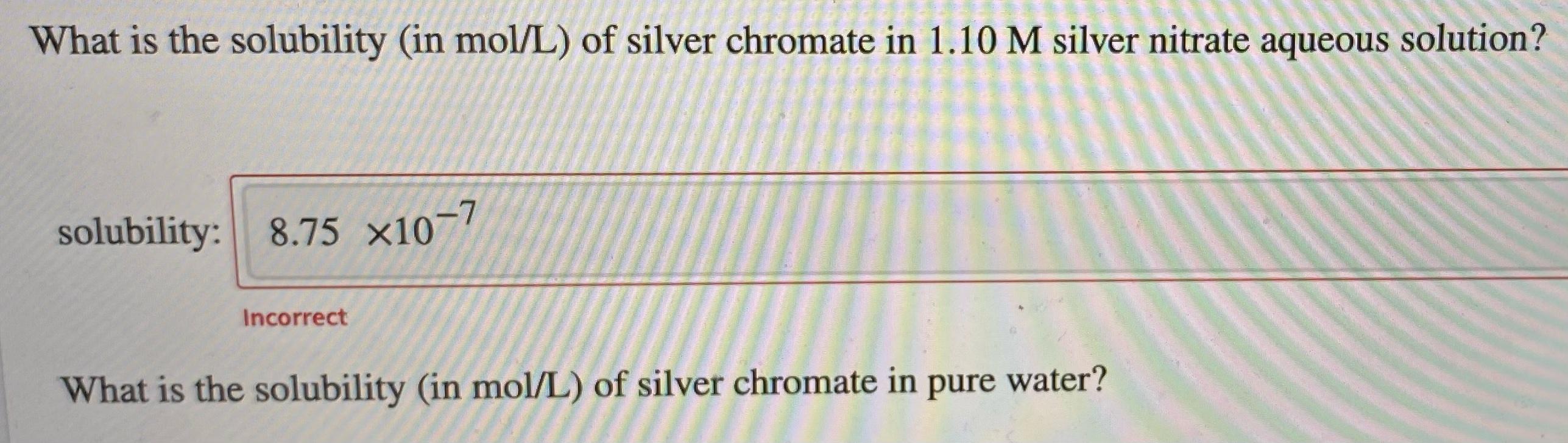 Solved Silver chromate is sparingly soluble in aqueous | Chegg.com