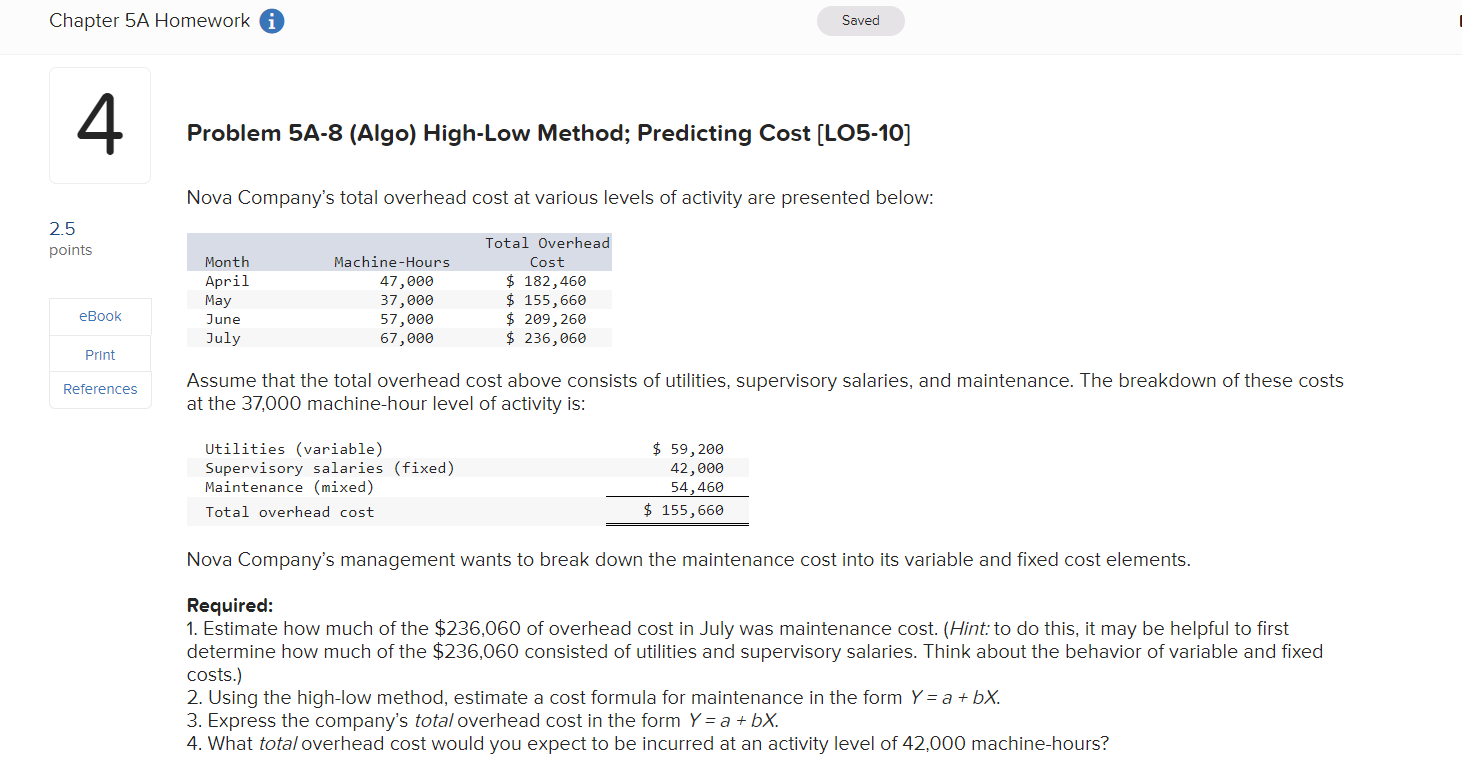 Solved Problem 5A-8 (Algo) High-Low Method; Predicting Cost | Chegg.com