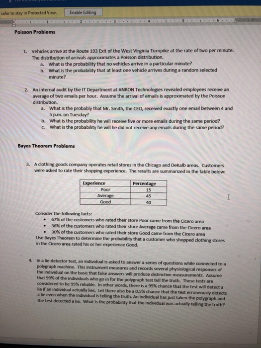 Solved safer to stay in Protected View. Enable Editing | Chegg.com