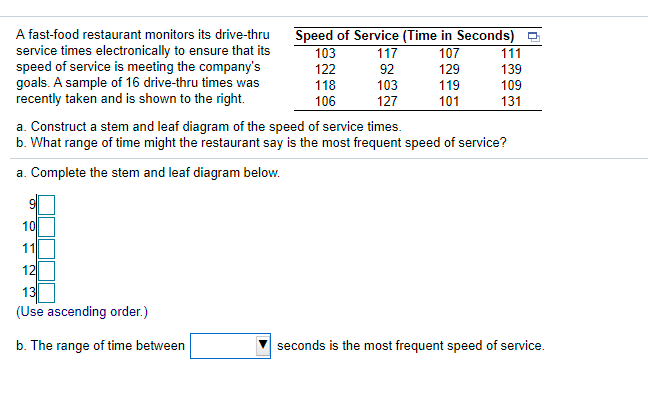 Solved A fast-food restaurant monitors its drive-thru Speed | Chegg.com