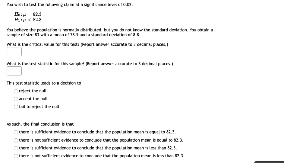 Solved You wish to test the following claim at a | Chegg.com