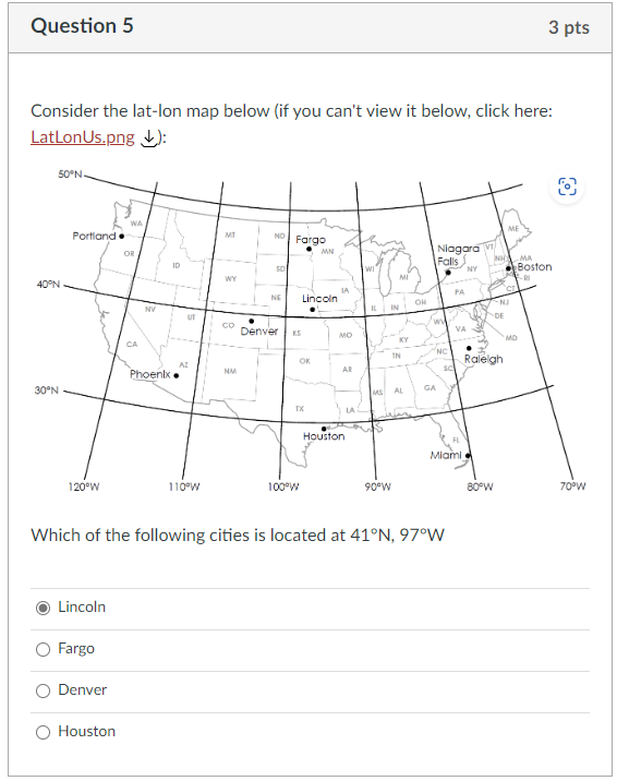 Solved Consider the lat-lon map below (if you can't view it | Chegg.com