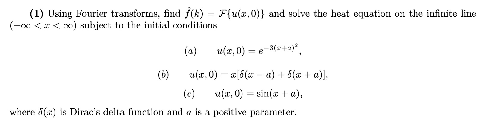 Solved Using Fourier transforms, find ˆ ﻿f(k) = ﻿F{u(x, 0)} | Chegg.com