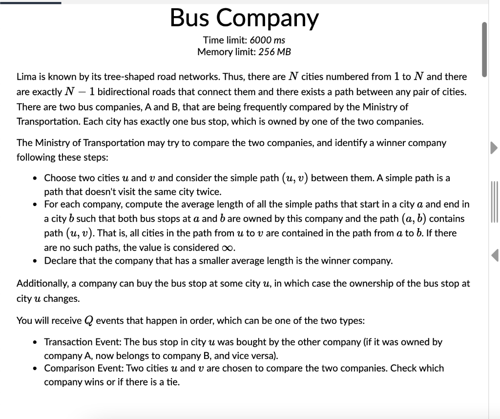 Solved Bus Company Time limit: 6000 ms Memory limit: 256 MB | Chegg.com