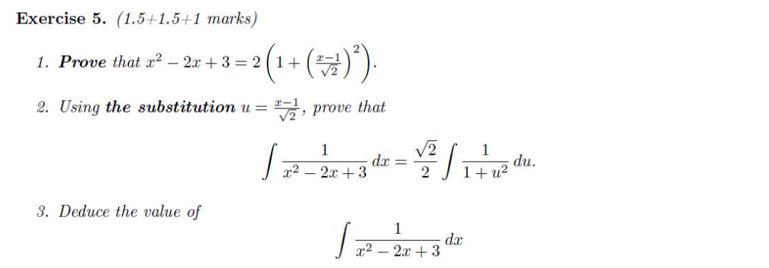 Solved 1. Prove that x2−2x+3=2(1+(2x−1)2). 2. Using the | Chegg.com