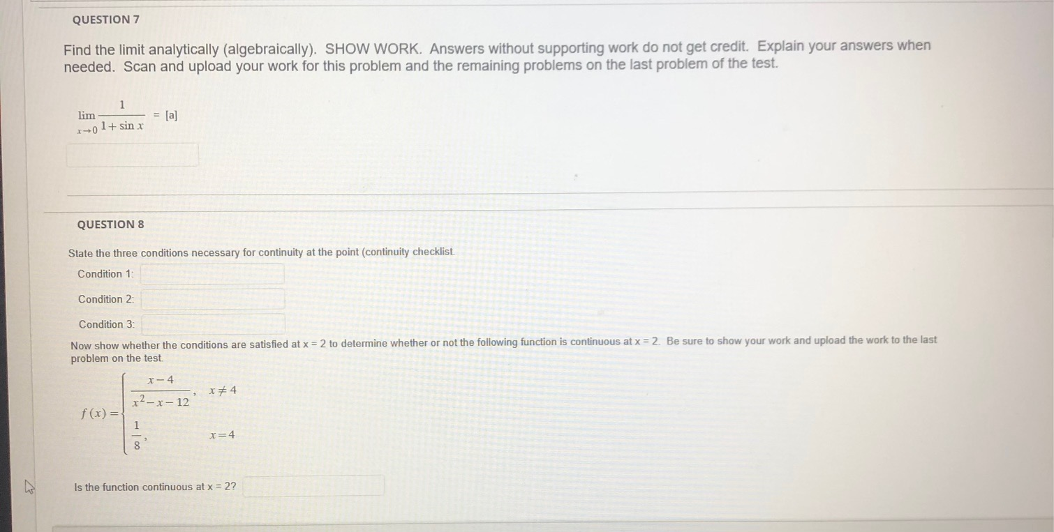 Solved Find the limit analytically (algebraically). SHOW | Chegg.com