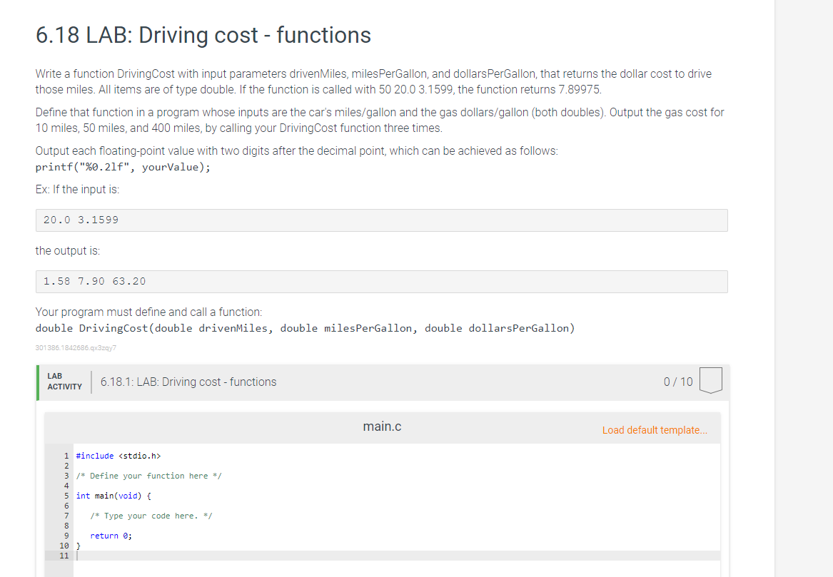 Solved 618 Lab Driving Cost Functions Write A Function 2756