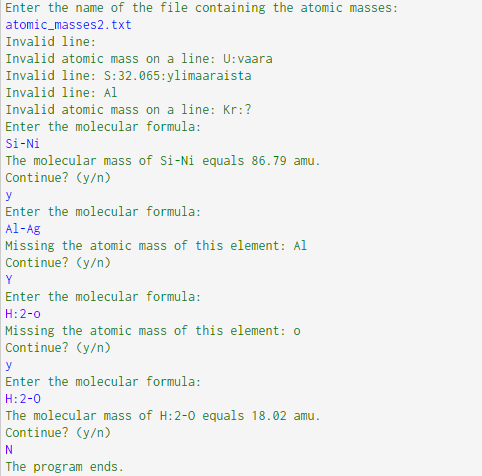 Solved (PYTHON) The program first reads the atomic masses of | Chegg.com