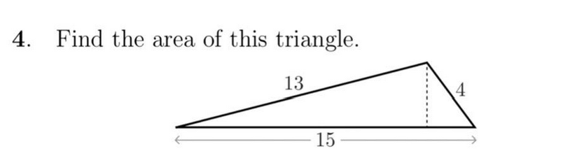 Solved 4. Find the area of this triangle. 13 4 15 | Chegg.com