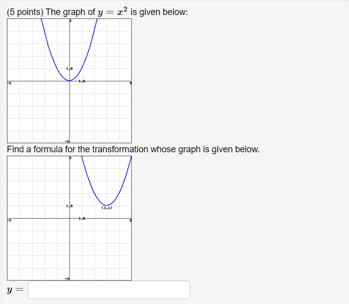Solved (5 points) The graph of y=x2 is given below: Find a | Chegg.com