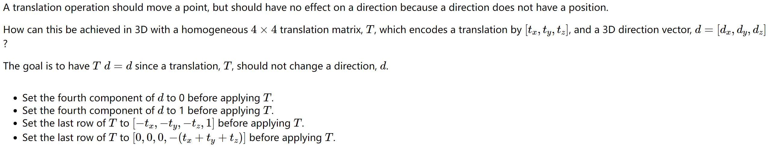 Solved A translation operation should move a point, but | Chegg.com
