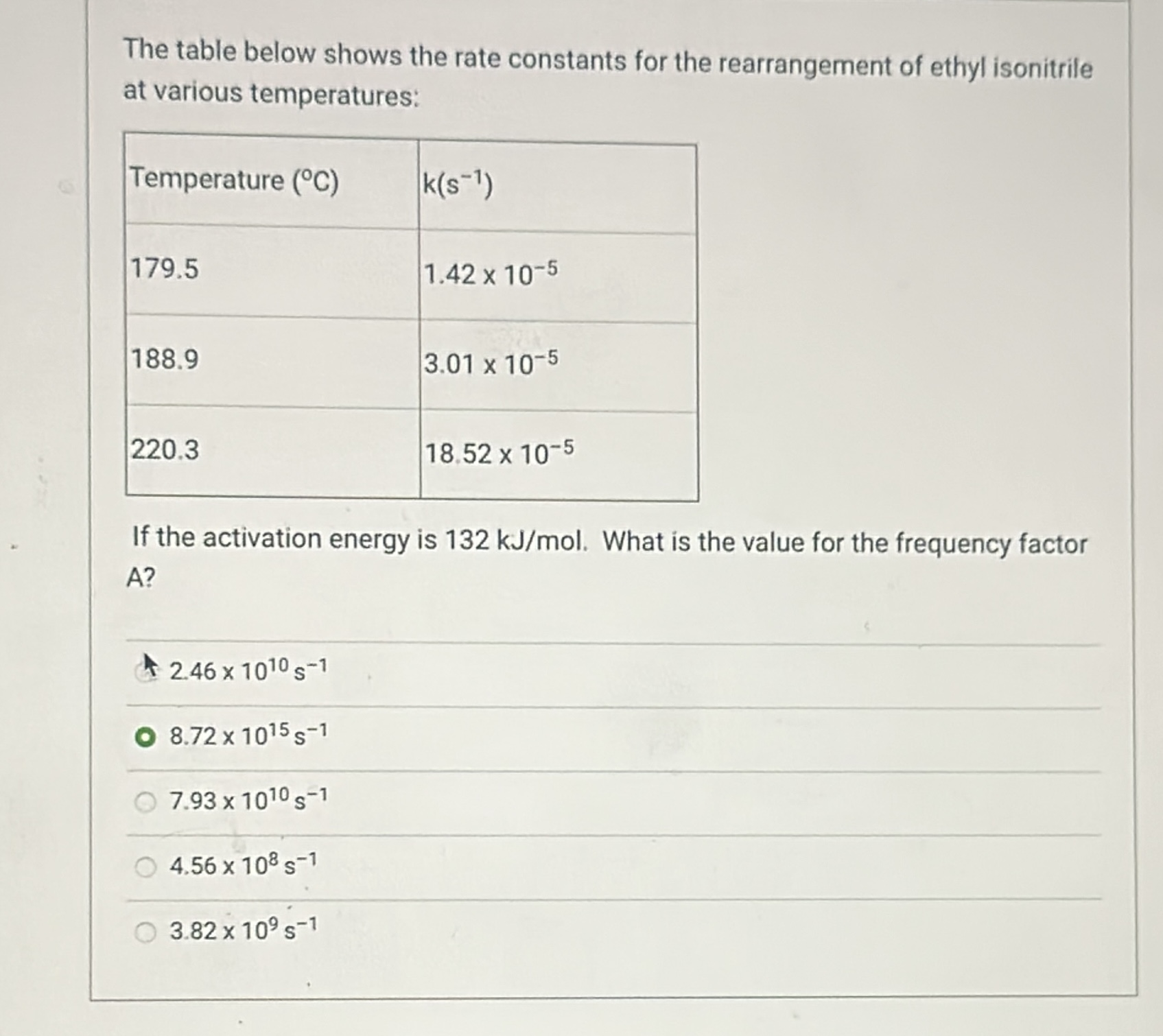 Solved The table below shows the rate constants for the | Chegg.com