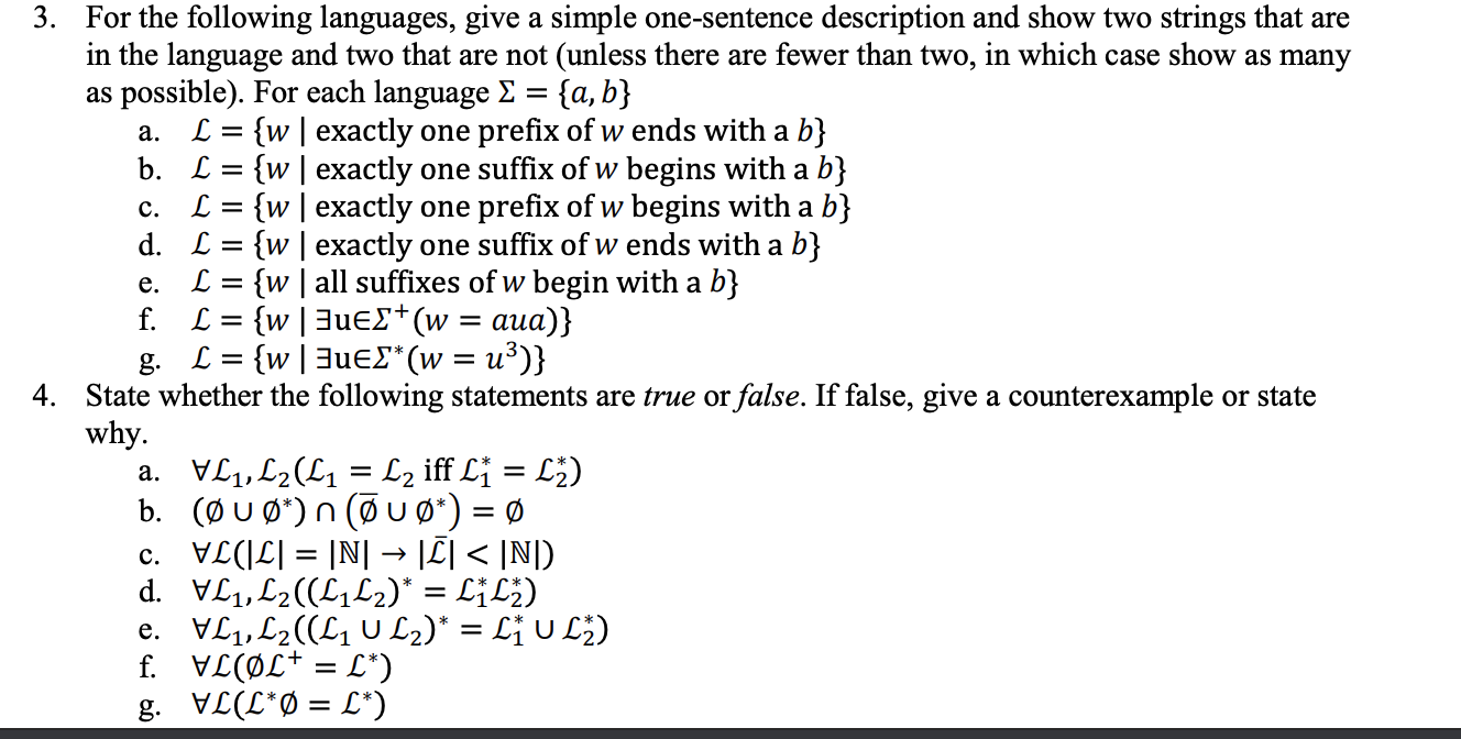 Solved a. c. e. 3. For the following languages, give a | Chegg.com