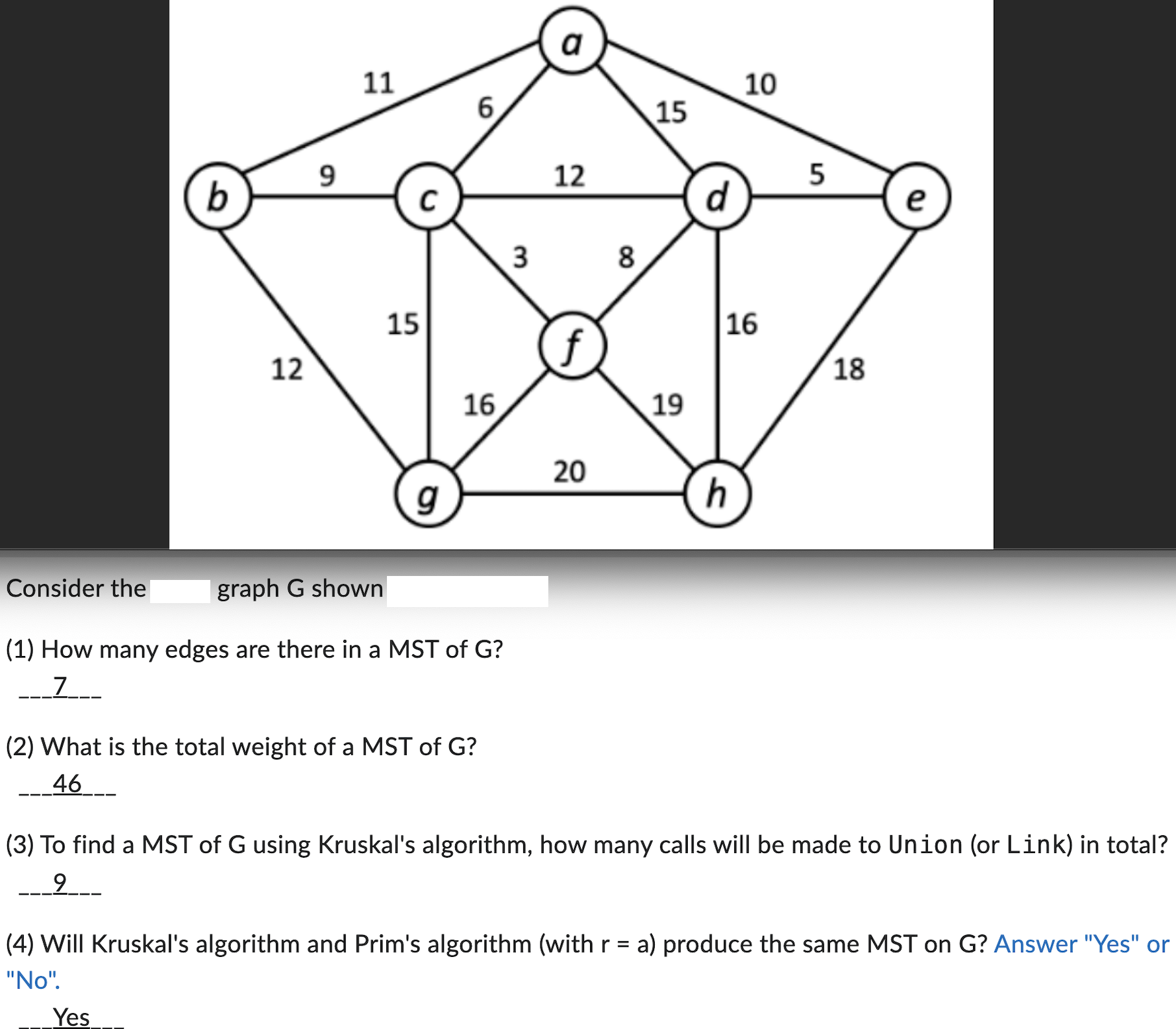 Consider thegraph G shown(1) ﻿How many edges are | Chegg.com