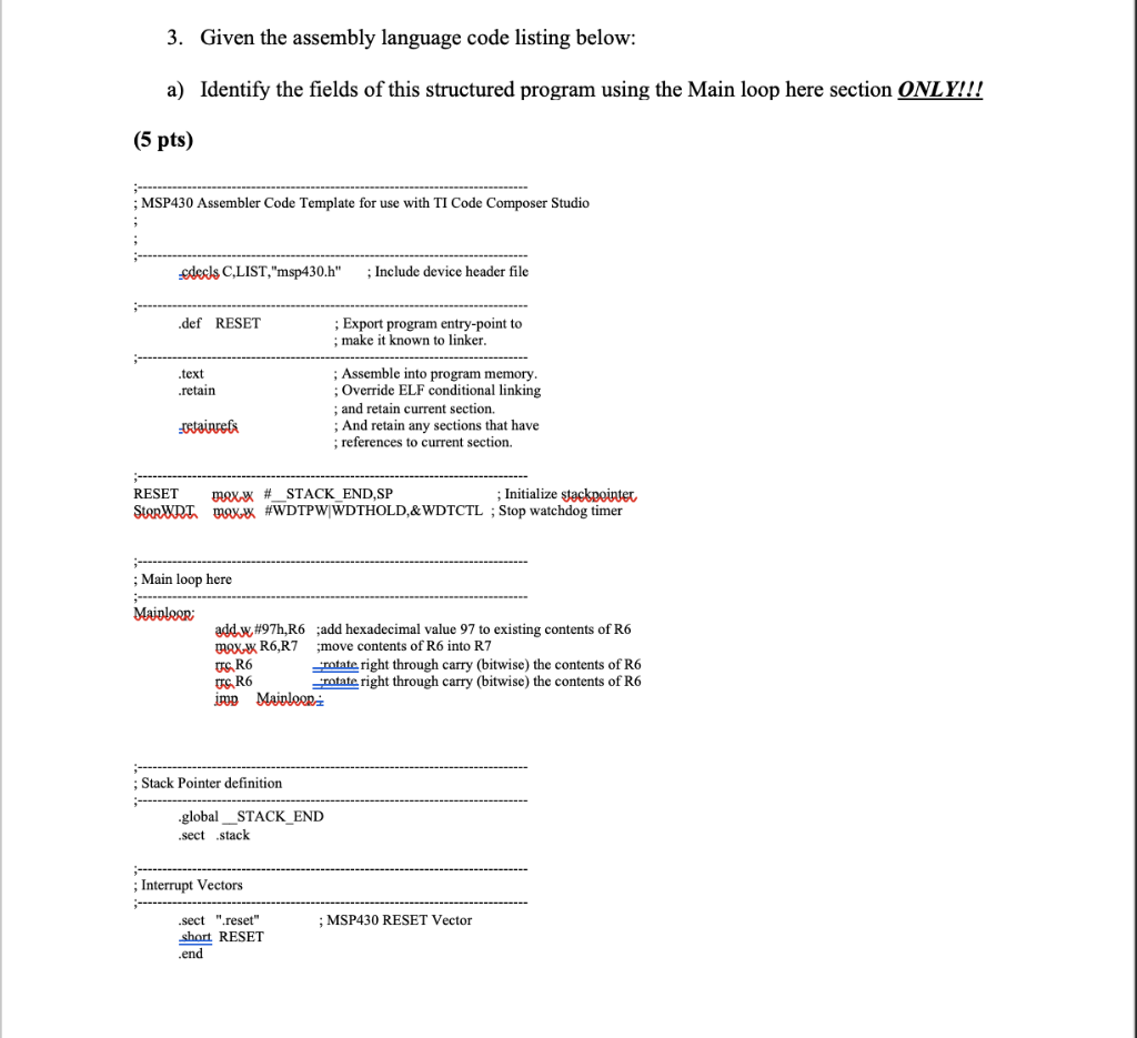 Solved 3. Given the assembly language code listing below: a) | Chegg.com