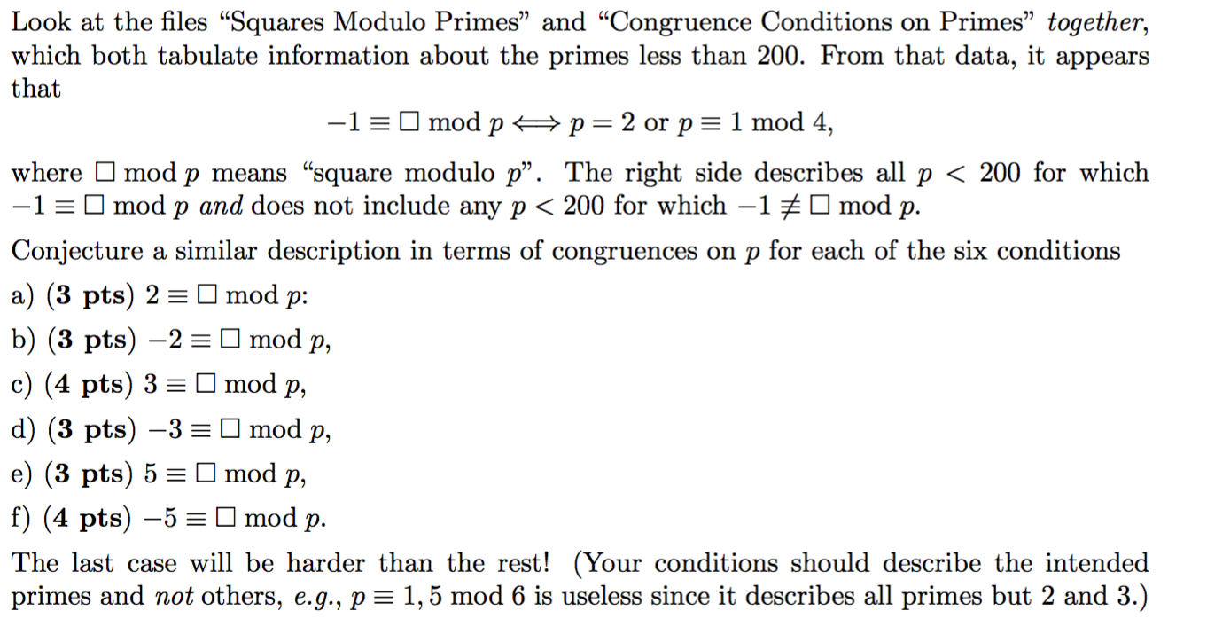 Look at the files “Squares Modulo Primes” and | Chegg.com
