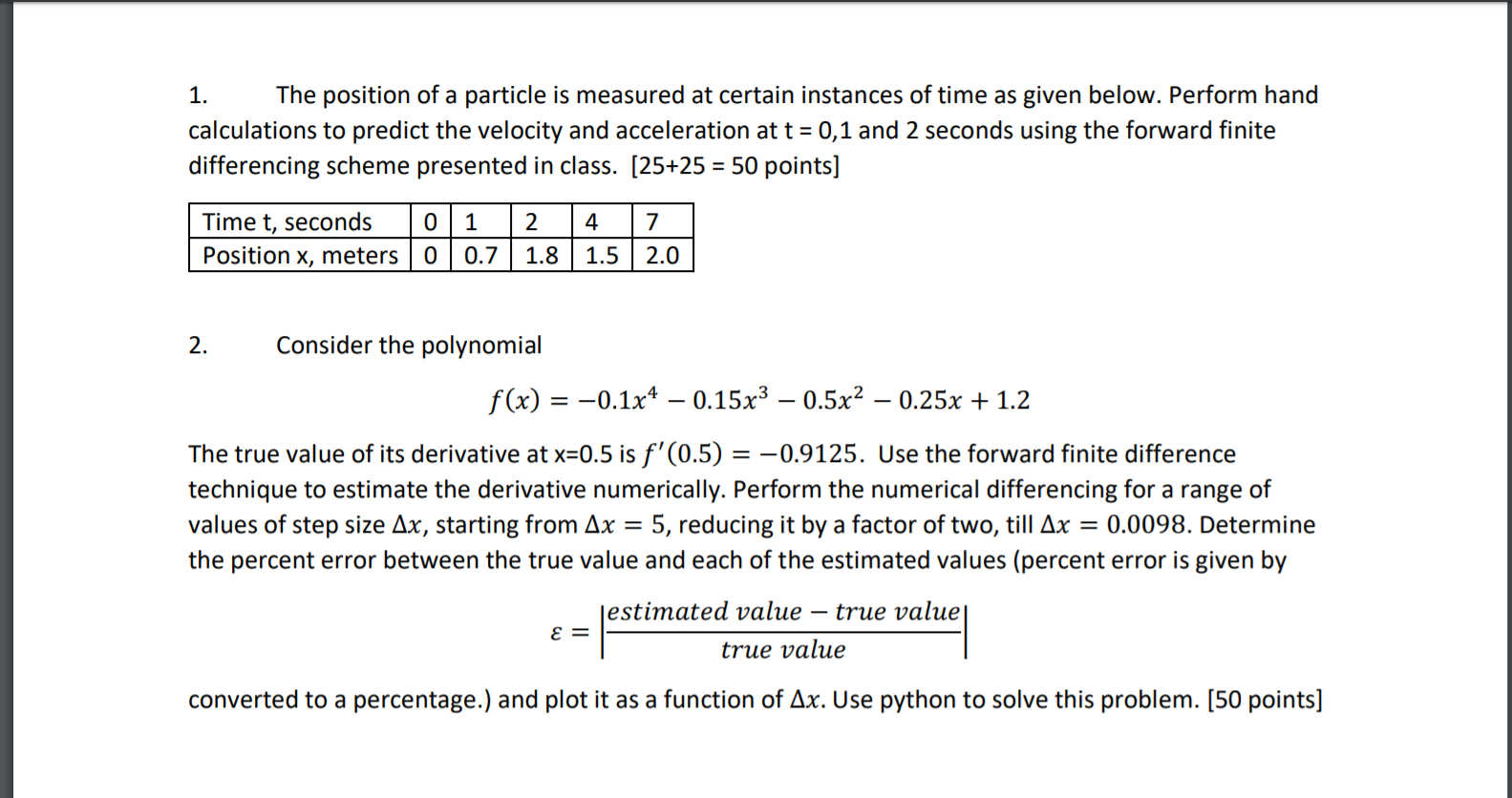 Solved 1. The position of a particle is measured at certain | Chegg.com