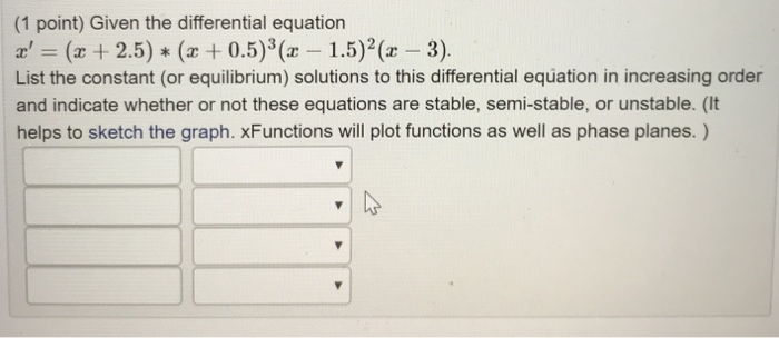 Solved (1 point) Given the differential equation List the | Chegg.com