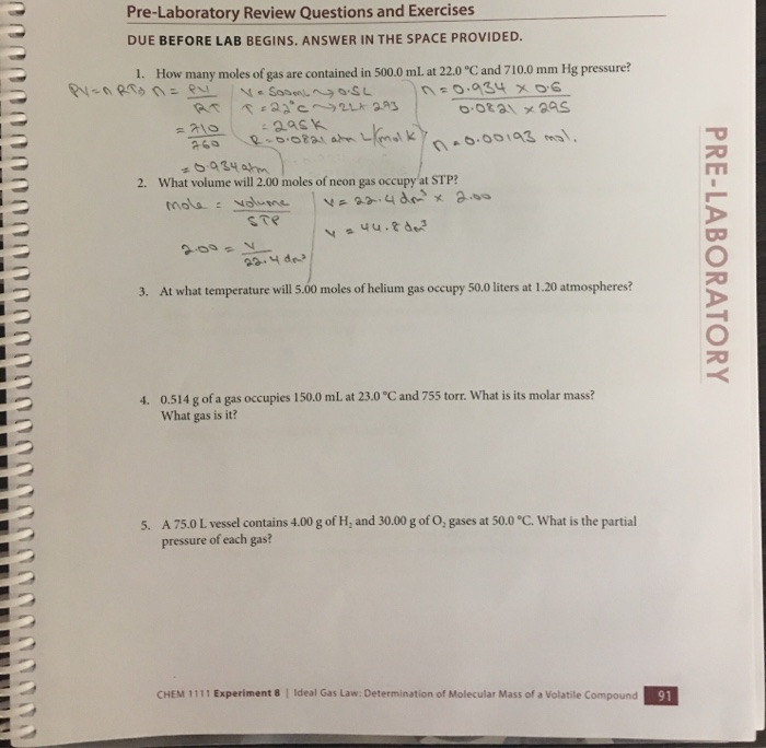 Solved Pre-Laboratory Review Questions and Exercises DUE | Chegg.com