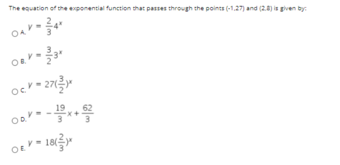 Solved The equation of the exponential function that passes | Chegg.com