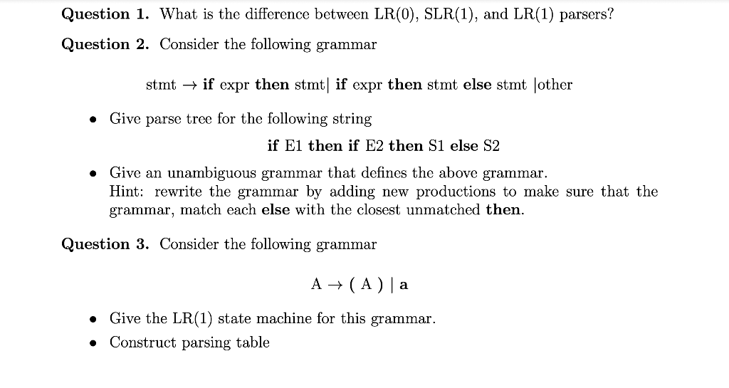 Solved Question 1. What is the difference between LR(0), | Chegg.com