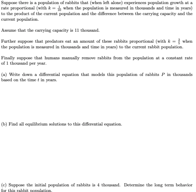 Solved Suppose there is a population of rabbits that when | Chegg.com