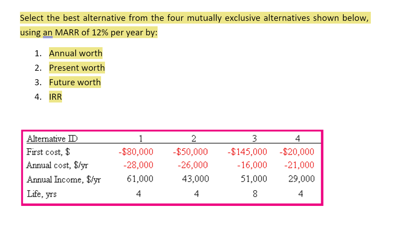 Solved Select the best alternative from the four mutually | Chegg.com