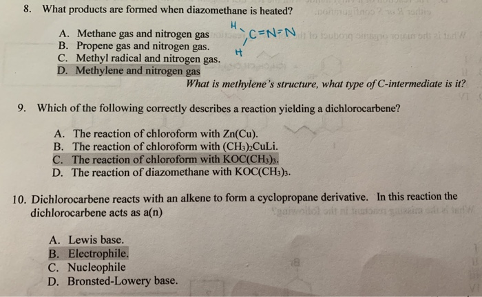 Solved 8. What products are formed when diazomethane is | Chegg.com