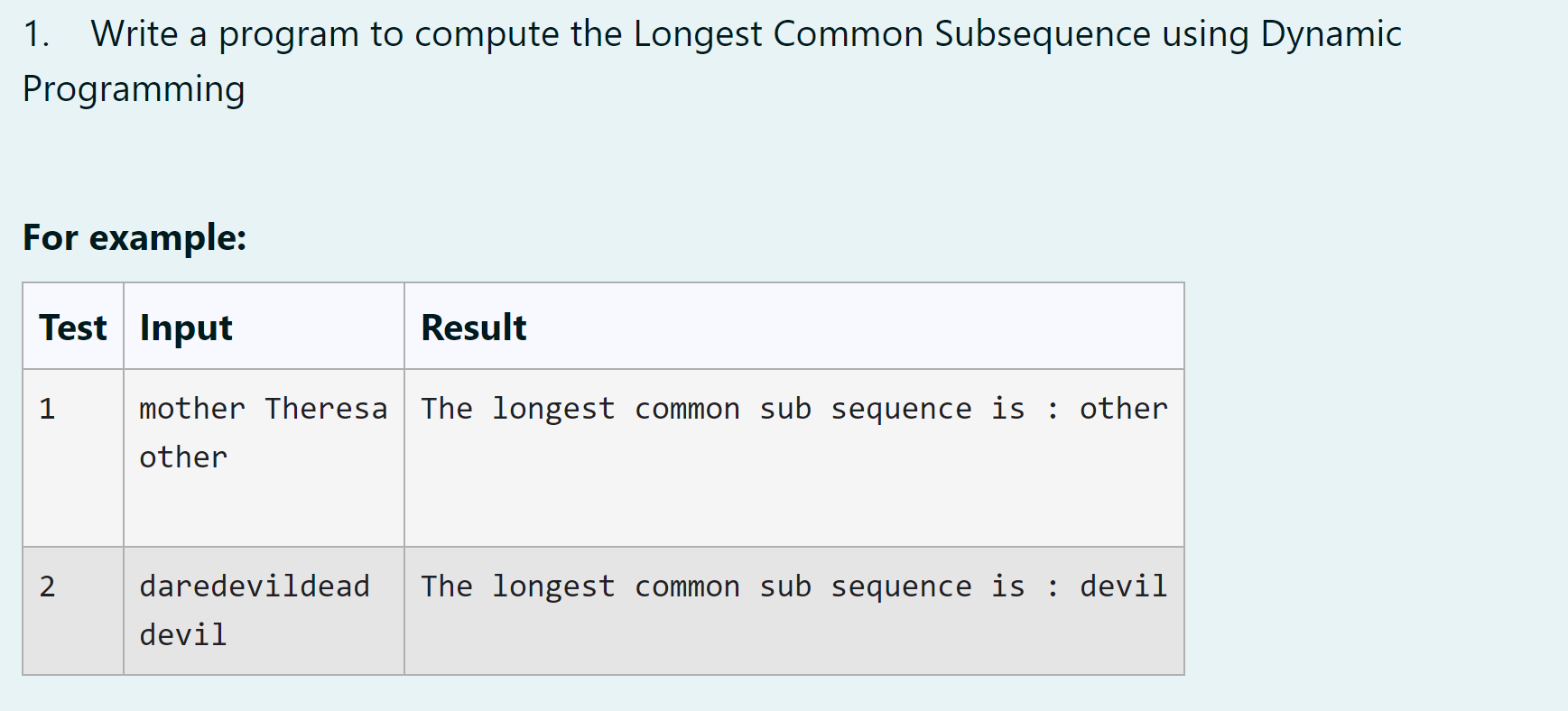 Solved Write a program in c to compute the Longest Common | Chegg.com