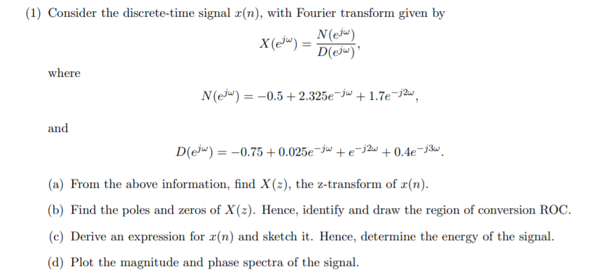 Solved = (1) Consider the discrete-time signal x(n), with | Chegg.com