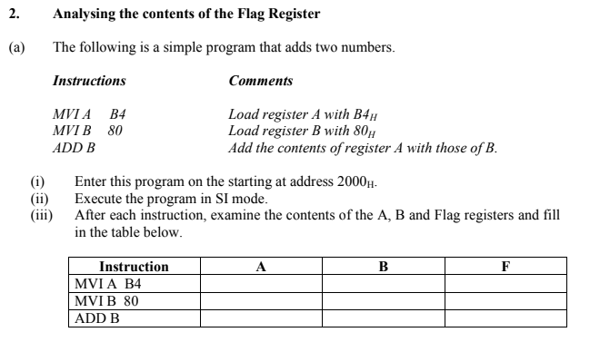 Solved 2. (a) Analysing the contents of the Flag Register | Chegg.com