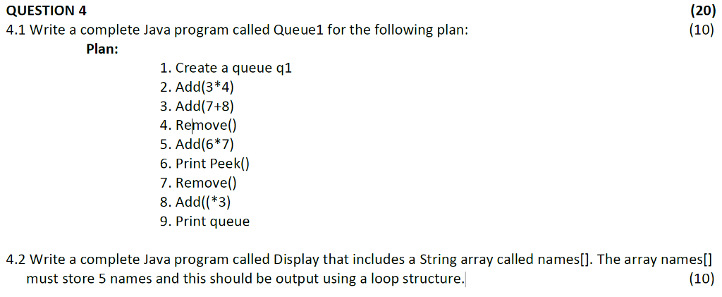 Solved QUESTION 4 4.1 Write a complete Java program called | Chegg.com
