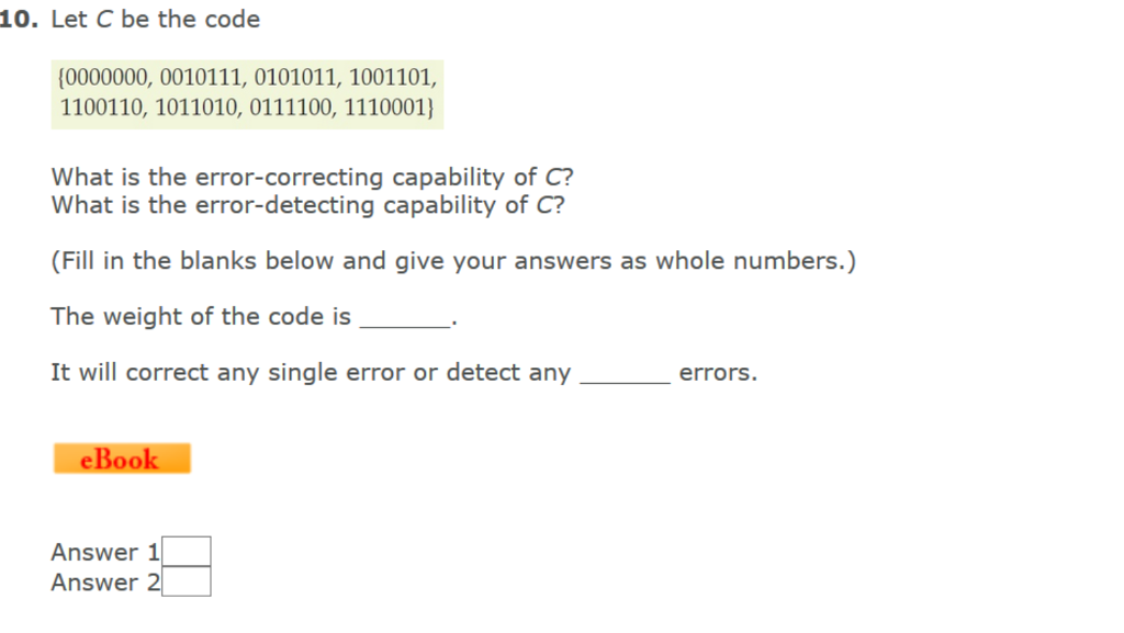 Solved 10. Let C be the code (0000000, 0010111, 0101011, | Chegg.com