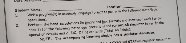 Solved Student Name: 1. Write program(s) in assembly | Chegg.com