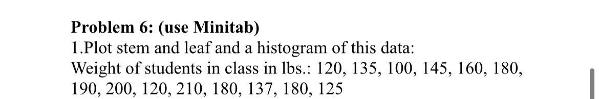 Solved Problem 6: (use Minitab) 1.Plot stem and leaf and a | Chegg.com