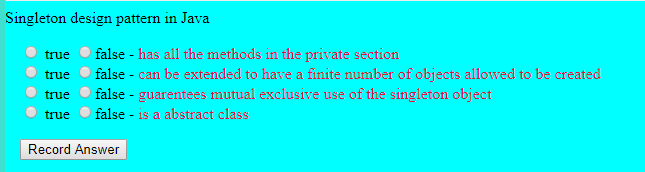 Solved Singleton design pattern in Java true false - has all | Chegg.com