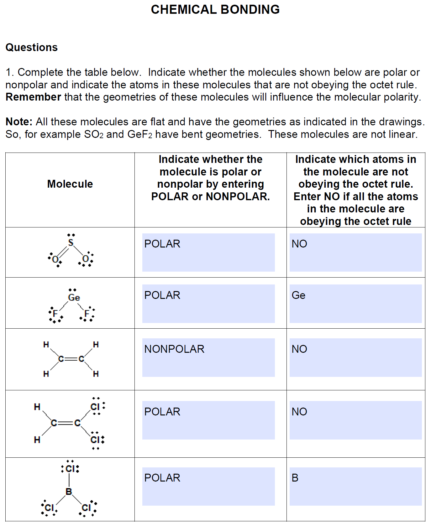 Solved Questions 1. Complete the table below. Indicate | Chegg.com