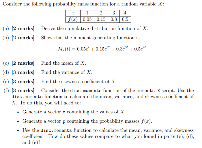 Solved Consider the following probability mass function for | Chegg.com
