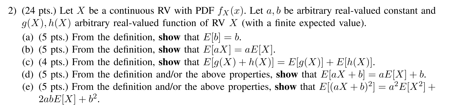 Solved 2) (24 pts.) Let X be a continuous RV with PDF fx(x). | Chegg.com