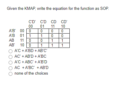 Solved Given the KMAP, write the equation for the function | Chegg.com